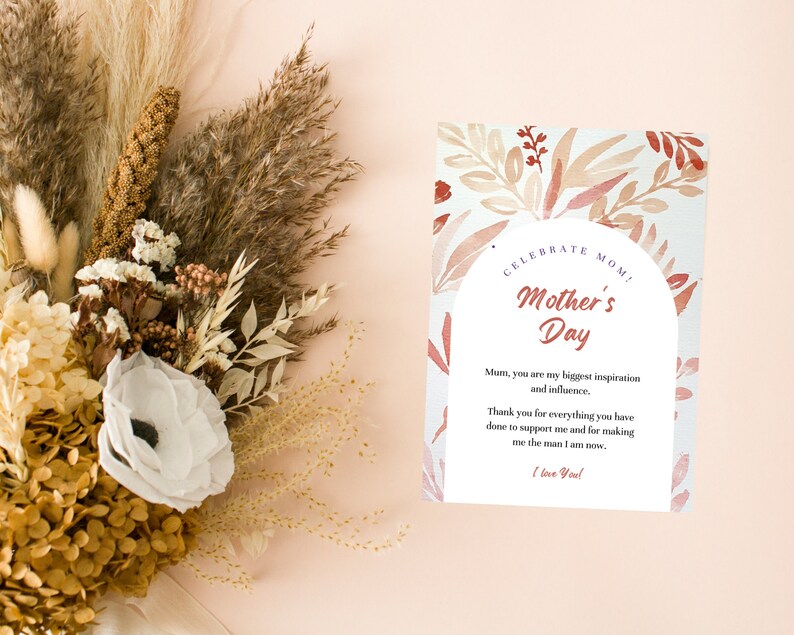 Printable Mothers Day Card Template, Happy Mothers Day, Floral, Instant ...