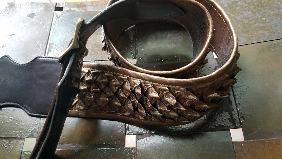 Leather GUITAR STRAP; Metallic Leather Dragon Scales; Black Gunmetal ...