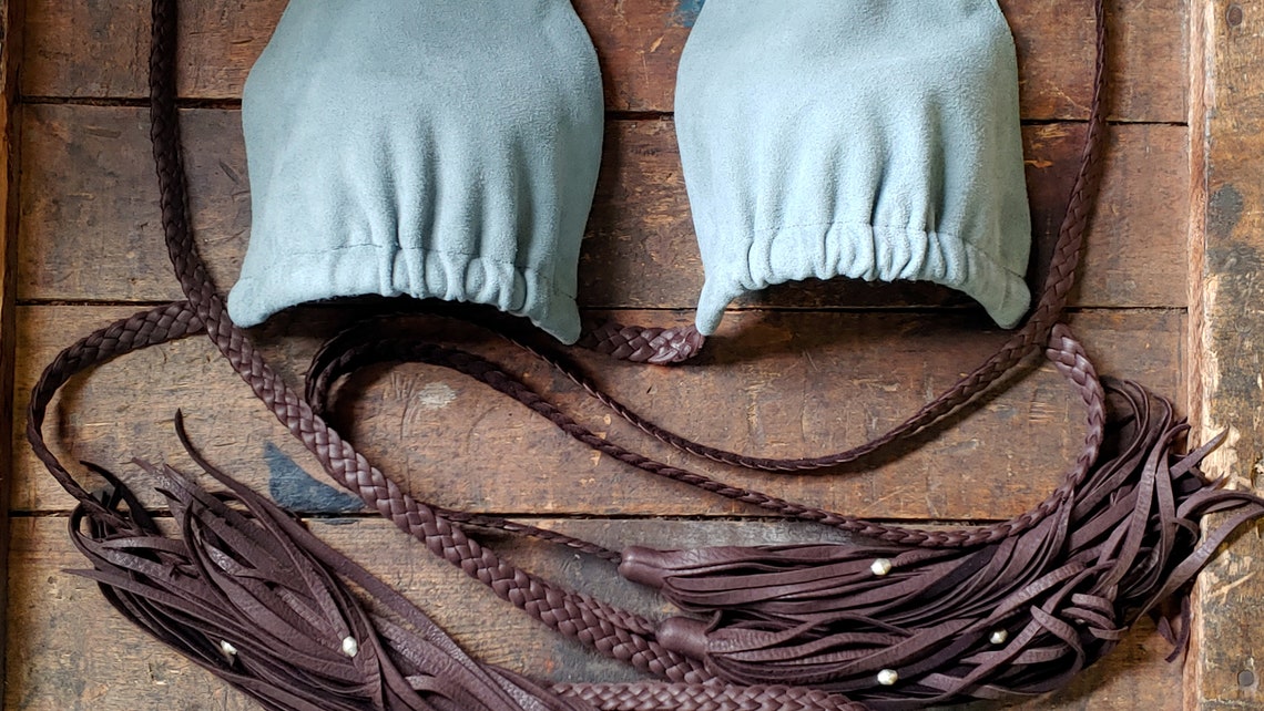 Leather Bikini Top; GOAT SUEDE, Braided Deerskin Ties, Tassels, African ...
