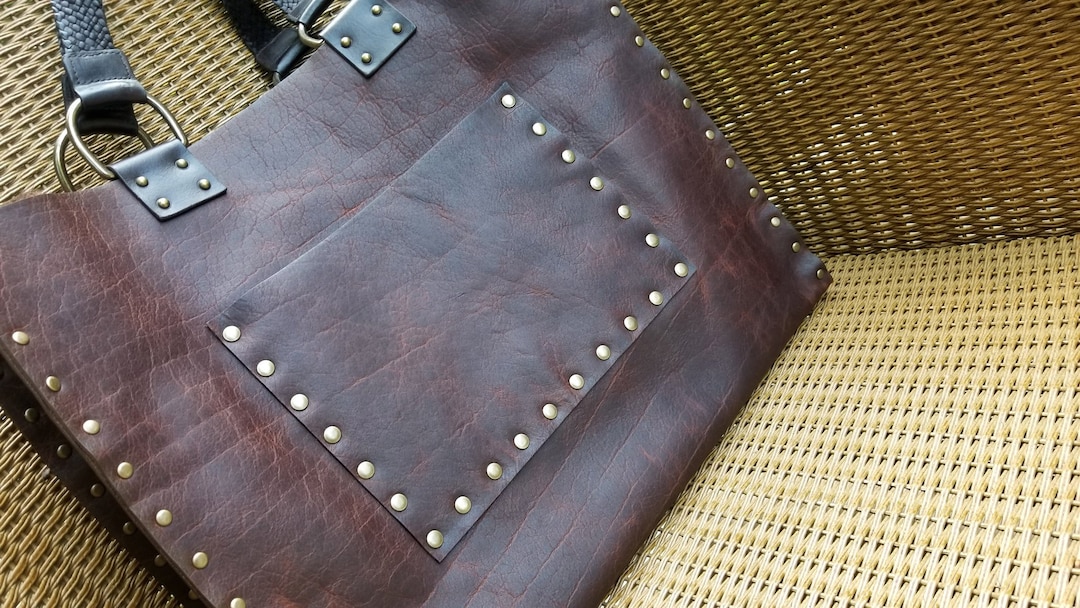 Leather Tote Bag Carryall Braided Leather Handles Adjustable - Etsy