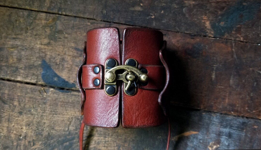 Hook & Latch Leather Cuff, Tobacco Black Brown Leather, Brass or Silver ...