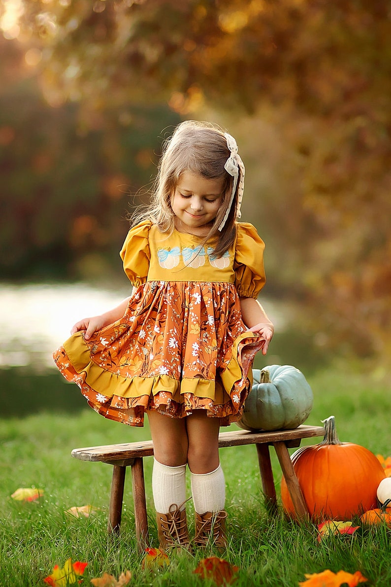 Girls Thanksgiving Dress, Girls Fall Dress, Girls Pumpkin Dress, Girls ...