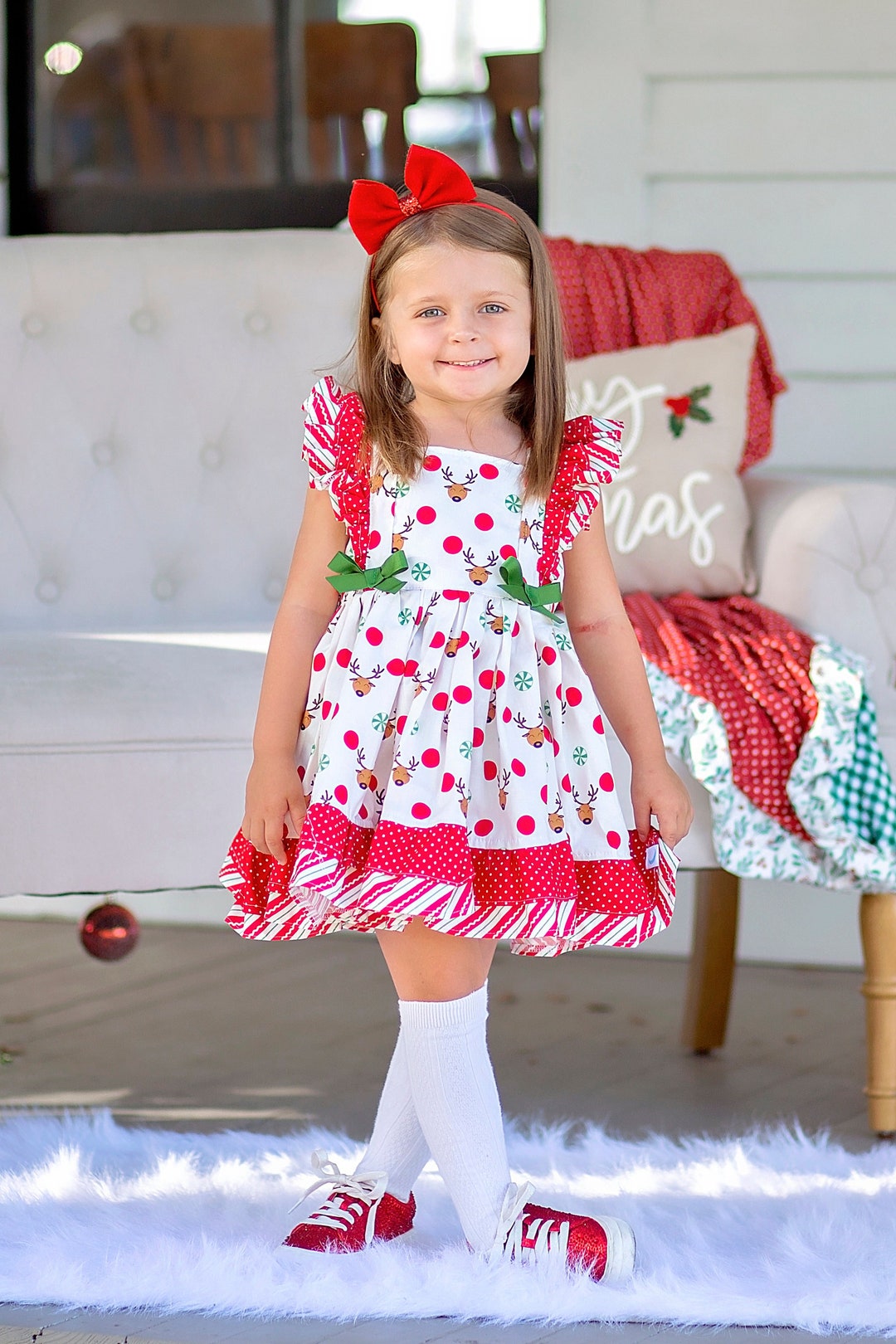 Girls Reindeer Dress, Girls Rudolph Dress, Girls Christmas Dress ...