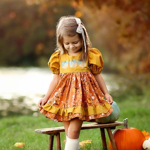 Girls Thanksgiving Dress, Girls Fall Dress, Girls Pumpkin Dress, Girls ...