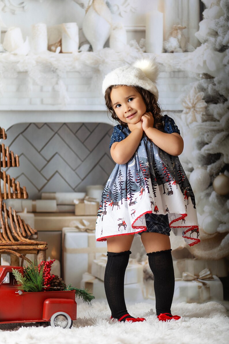 Girls Christmas Dress, Girls Winter Dress, Snow Dress, Deer Dress ...