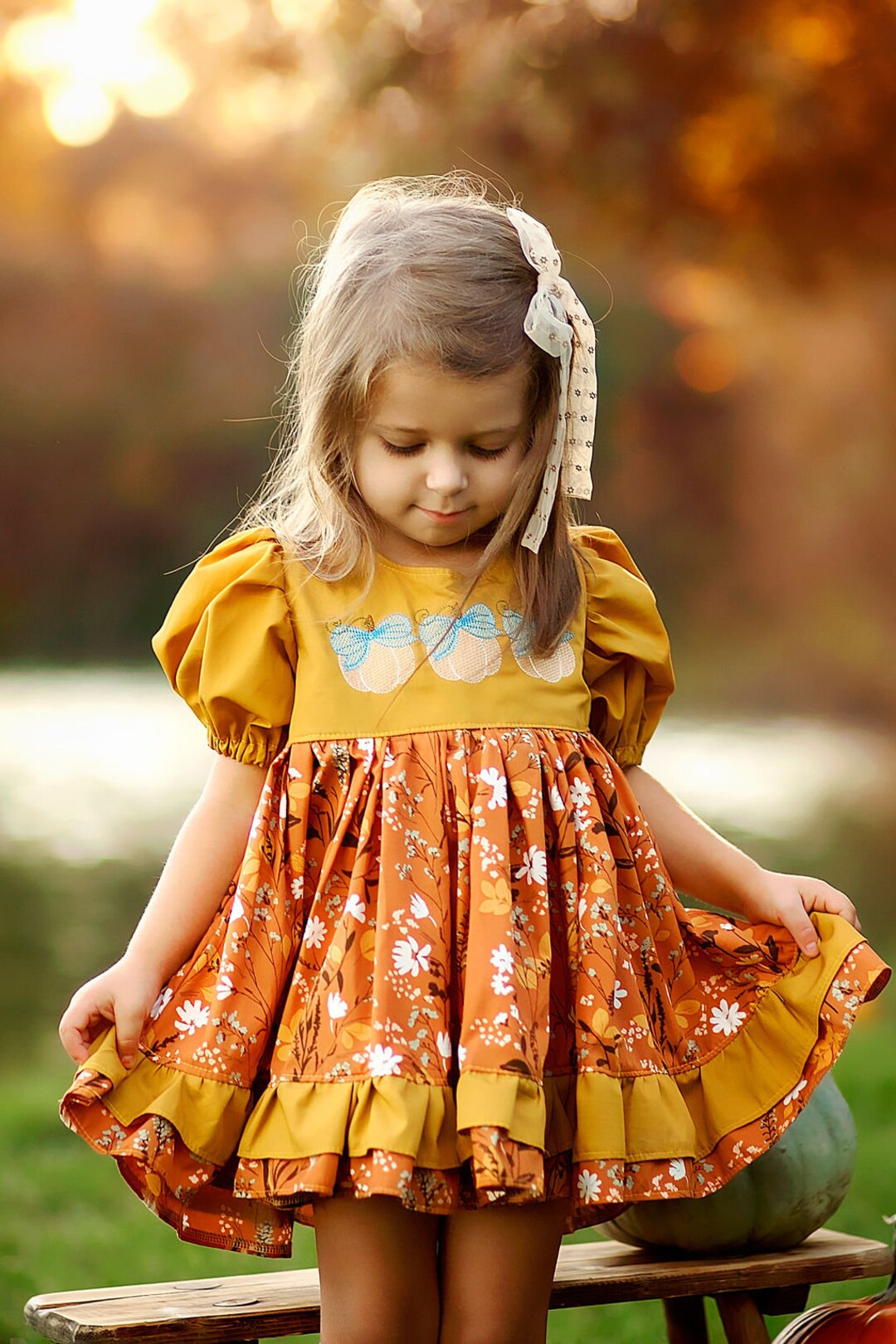 Girls Thanksgiving Dress, Girls Fall Dress, Girls Pumpkin Dress, Girls ...
