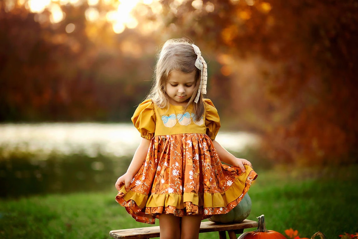 Girls Thanksgiving Dress, Girls Fall Dress, Girls Pumpkin Dress, Girls ...