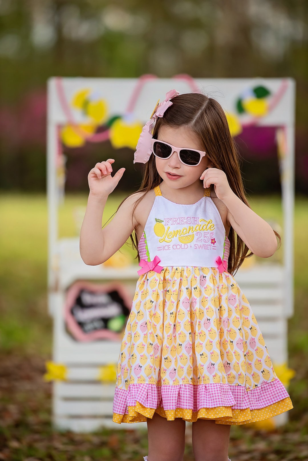 Girls Lemonade Dress, Girls Pink Lemonade Dress, Pink Lemon Lemon Dress ...