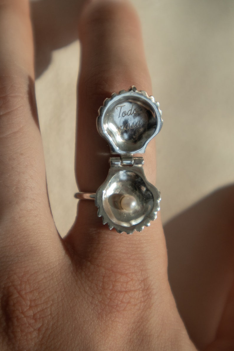 Sterling Silver Seashell Ring With Pearl, Hidden Message Open and Close - Etsy