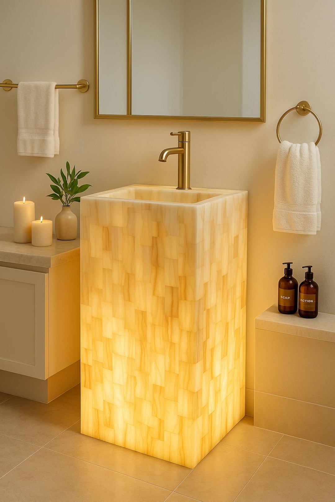 Handmade Honey Onyx Pedestal Sink – Solid Natural Stone Freestanding ...