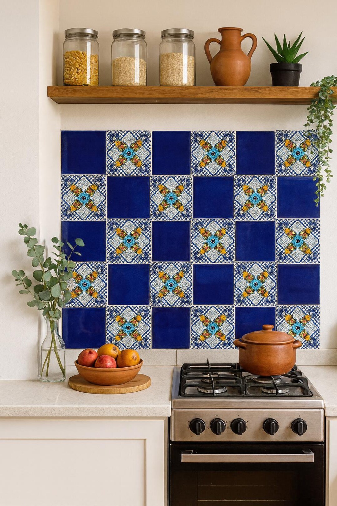Blue Talavera Tile Set – Mexican Handmade Ceramic Tiles – Mix of Solid ...