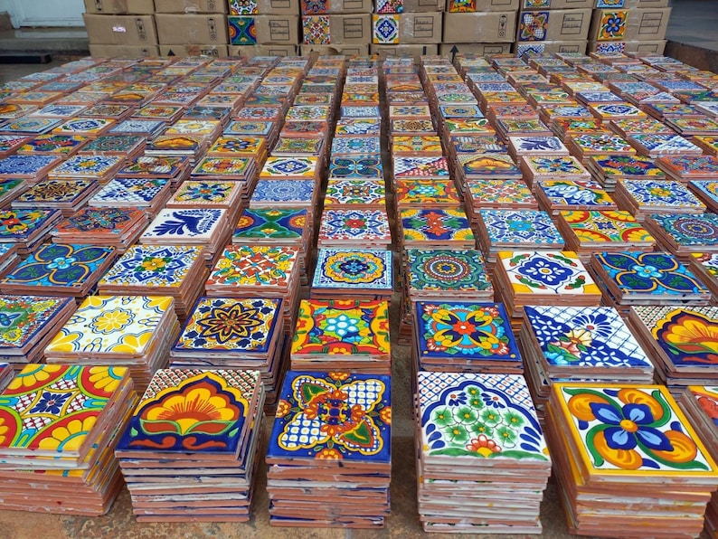 50 Pieces Mexican Talavera Tiles Authentic Hand Painted Tiles, 4 Inches ...