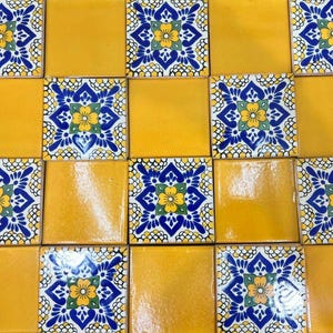 Mexican Talavera Tiles Yellow and Blue – Handmade 4x4 Ceramic Tiles for ...