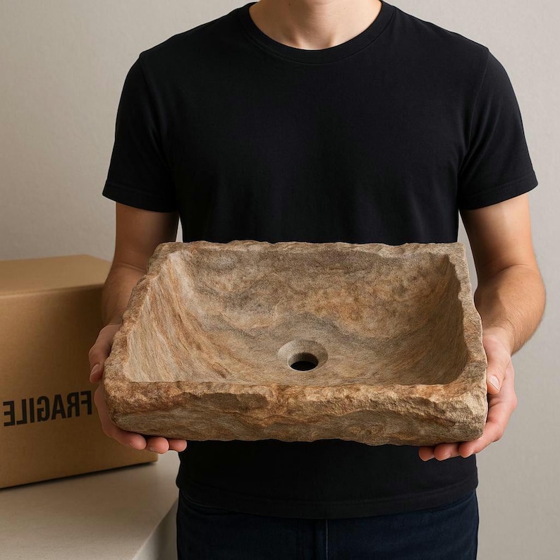 Natural Mexican Marble Vessel Sink – 19x15 in (49×39 Cm) Hand-carved ...