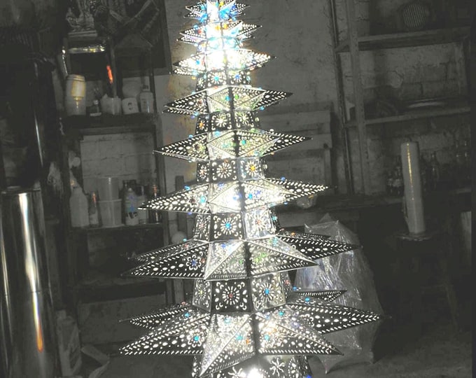 Tin Punched Handmade Christmas Tree Lighted 25". Stunning! - Etsy