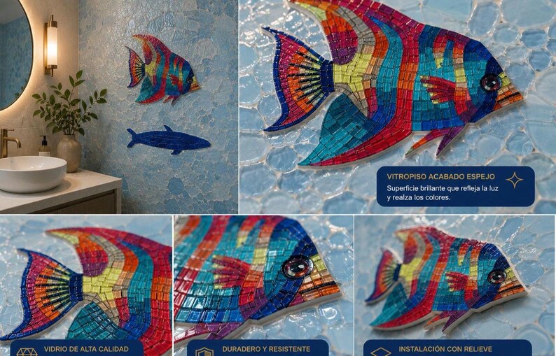 Handmade Tropical Fish Pool Mosaic | 9” Glass Tile Fish Art for ...