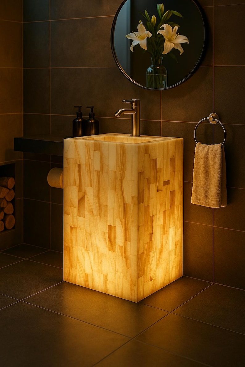 Handmade Honey Onyx Pedestal Sink – Solid Natural Stone Freestanding ...