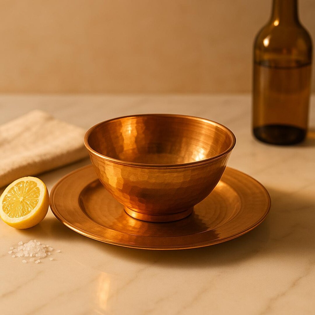 Hand-hammered Copper Bowl & Plate Set – 24 Oz (700 Ml) Mexican Artisan ...