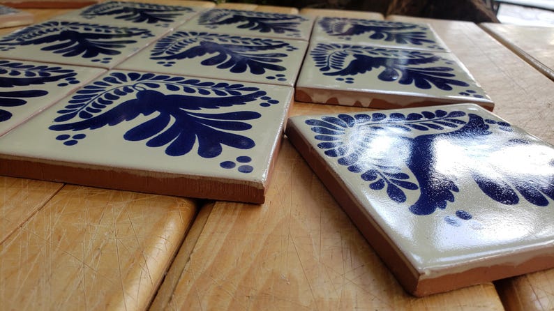100 Talavera Tile 4 Inch, With Blue Bird Design - Handcrafted Mexican ...