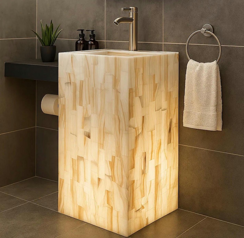 Handmade Honey Onyx Pedestal Sink – Solid Natural Stone Freestanding ...