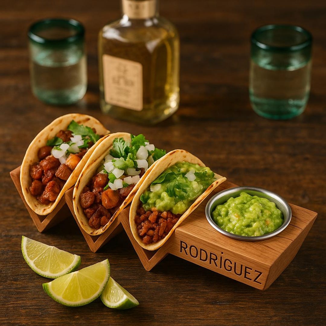 Set of 5 Personalized Wooden Taco Plates – Handcrafted Stands for ...