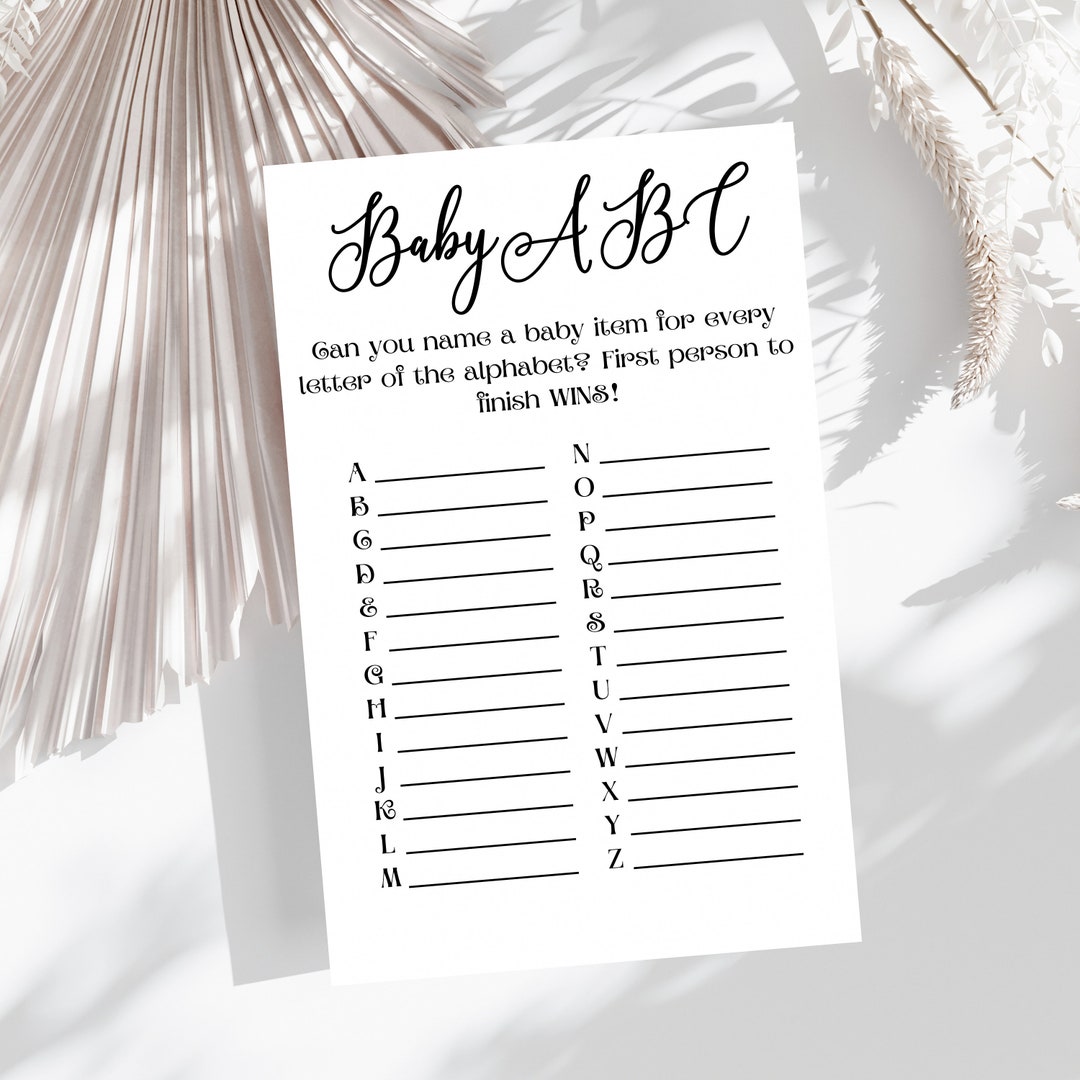 Baby ABC Minimalist Baby Shower Game, Printable Editable Template ...