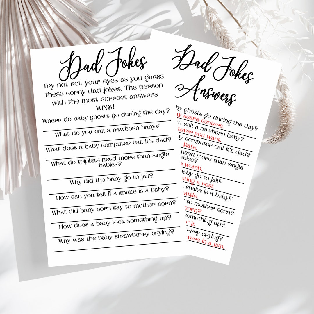 Dad Jokes Fun Minimalist Baby Shower Game, Printable Editable Template ...