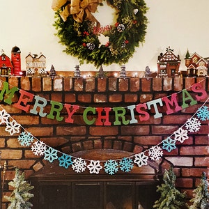 Merry Christmas Type Party Garland - Great Holiday Decor, Xmas Banner ...