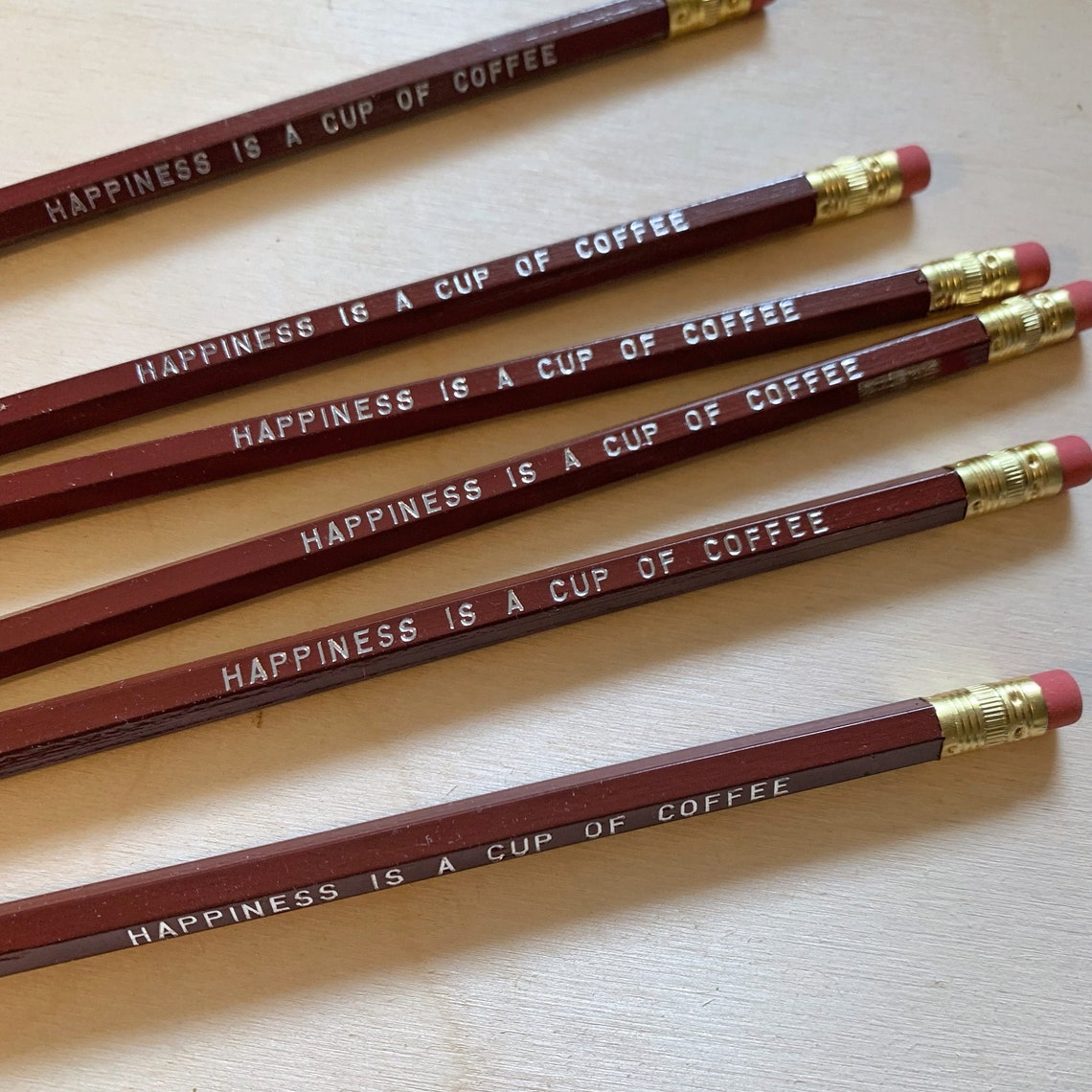 Happiness is Coffee Pencil 6 Pack, Earmark Engraved Pencils, Coffee ...