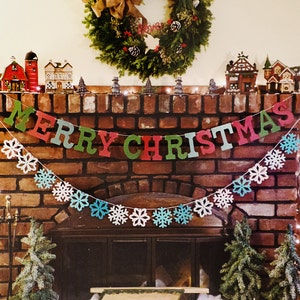 Merry Christmas Type Party Garland - Great Holiday Decor, Xmas Banner ...
