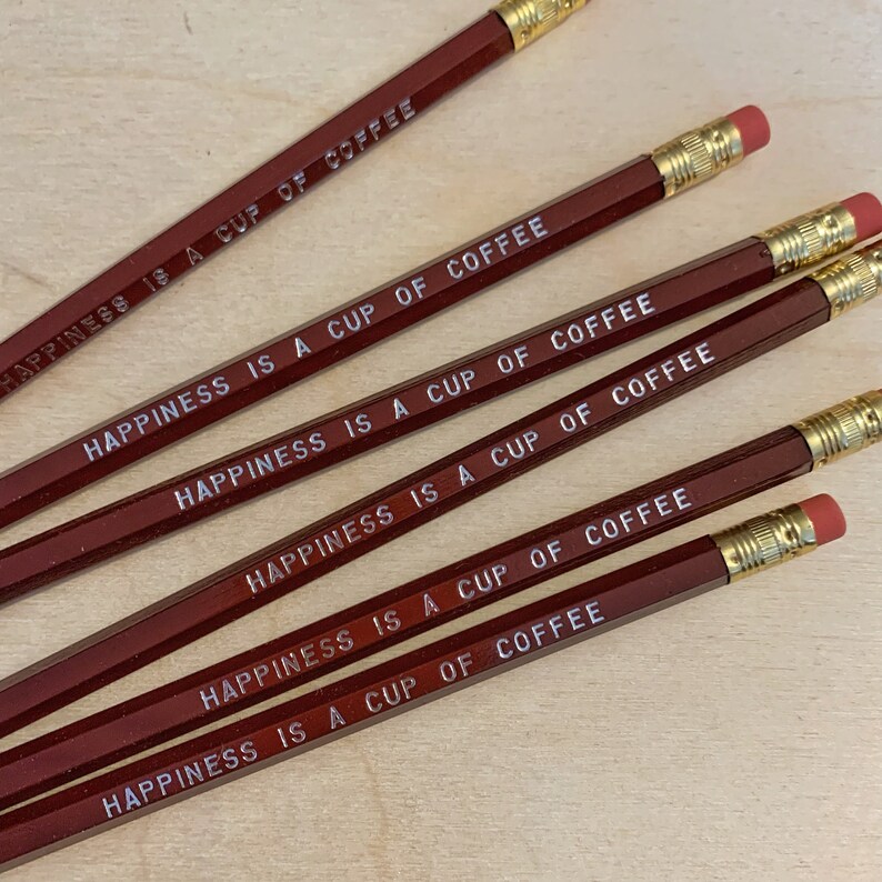 Happiness is Coffee Pencil 6 Pack, Earmark Engraved Pencils, Coffee ...