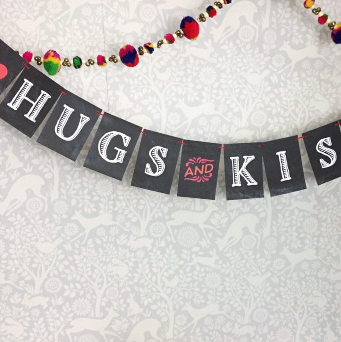 Hugs & Kisses Valentine's Day Paper Garland, Valentine Decor, Valentine ...