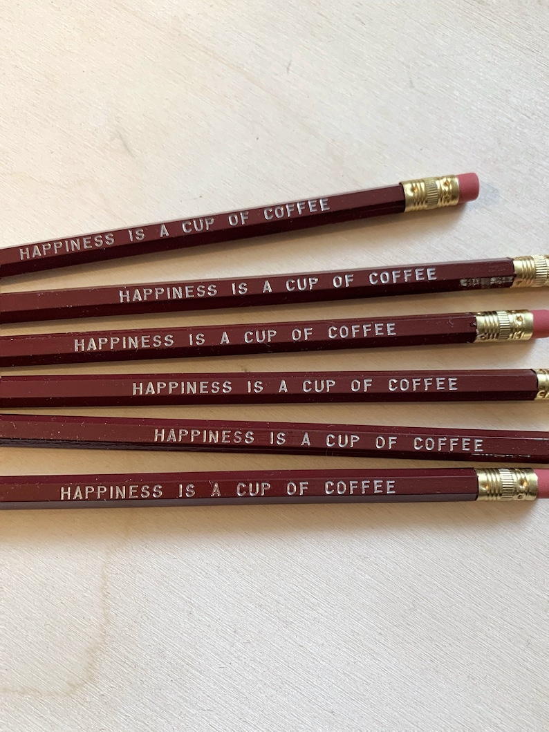Happiness is Coffee Pencil 6 Pack, Earmark Engraved Pencils, Coffee ...