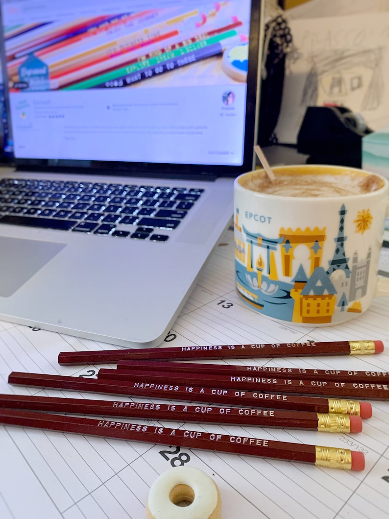 Happiness is Coffee Pencil 6 Pack, Earmark Engraved Pencils, Coffee ...