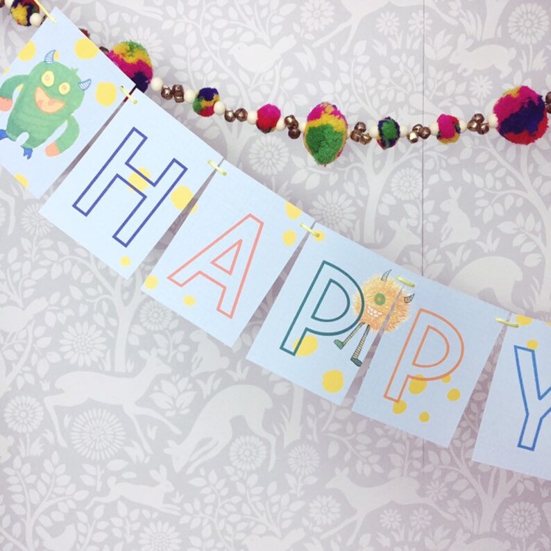 Little Monsters Party Garland, Ready to Hang Garland, Monster Party ...