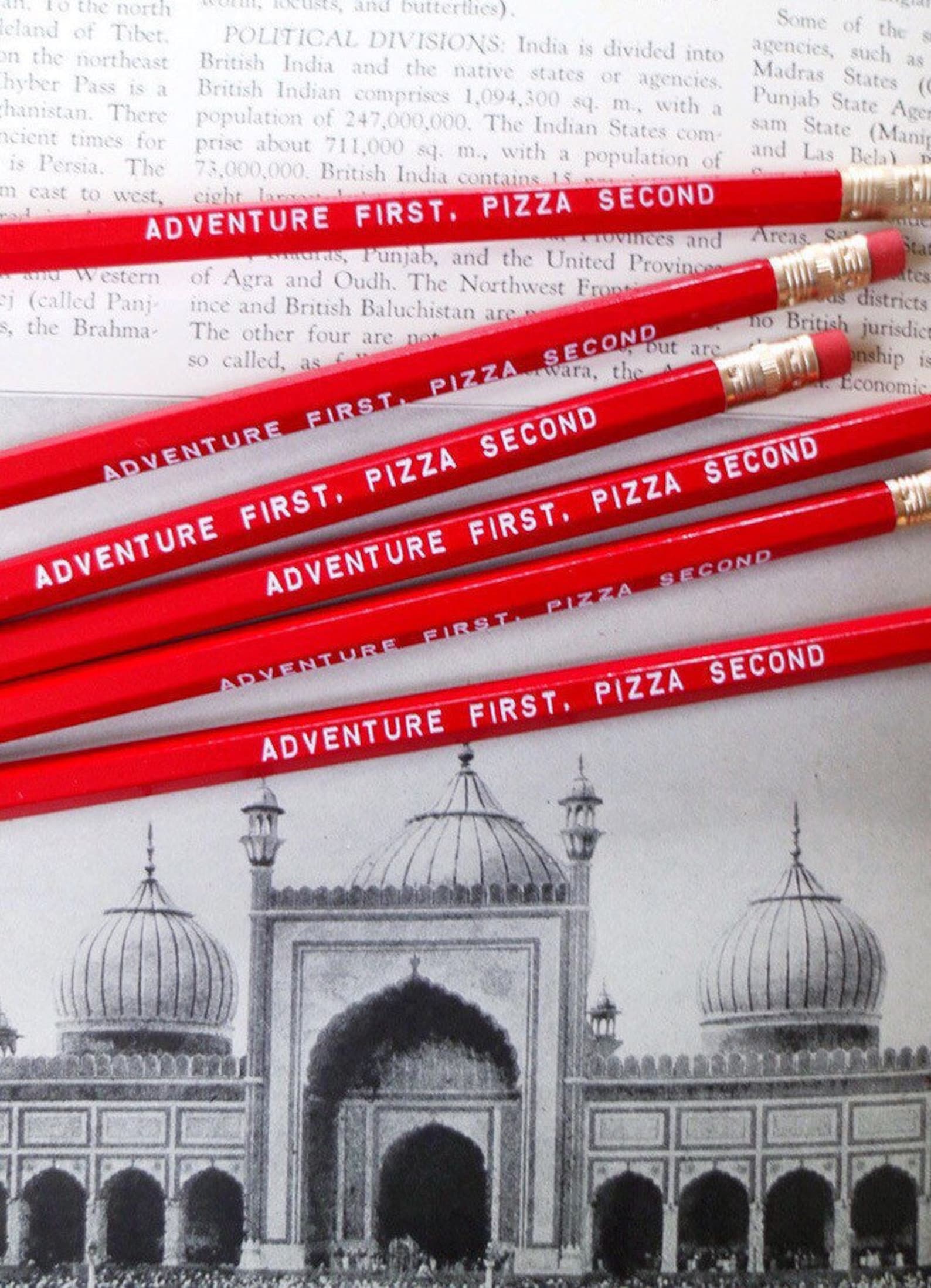 Adventures and Pizza Pencil 6 Pack Earmark Pencils Engraved | Etsy
