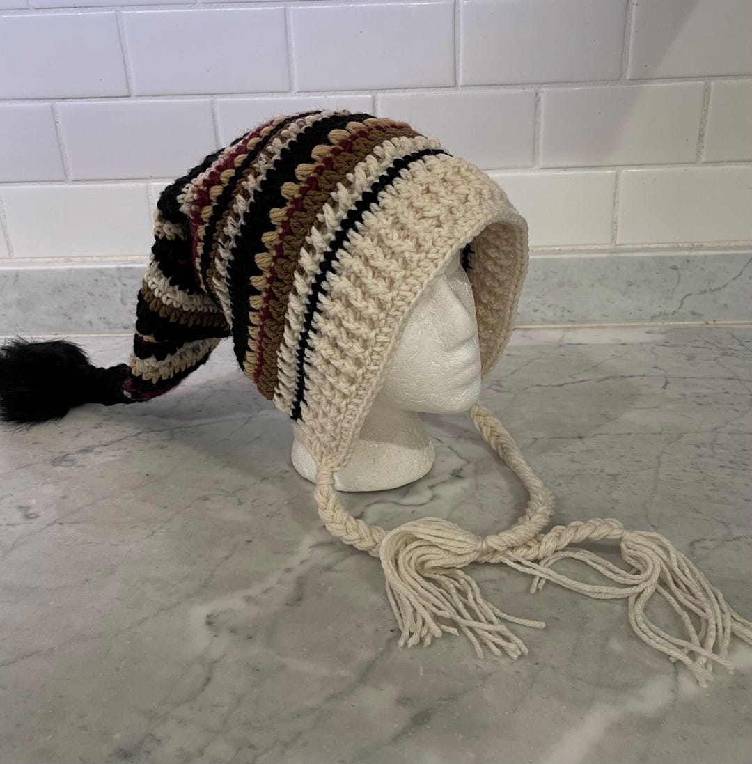 Hippie Boho Chic Elfin Hood Crocheted Faerie Long Tail Hood Handmade ...