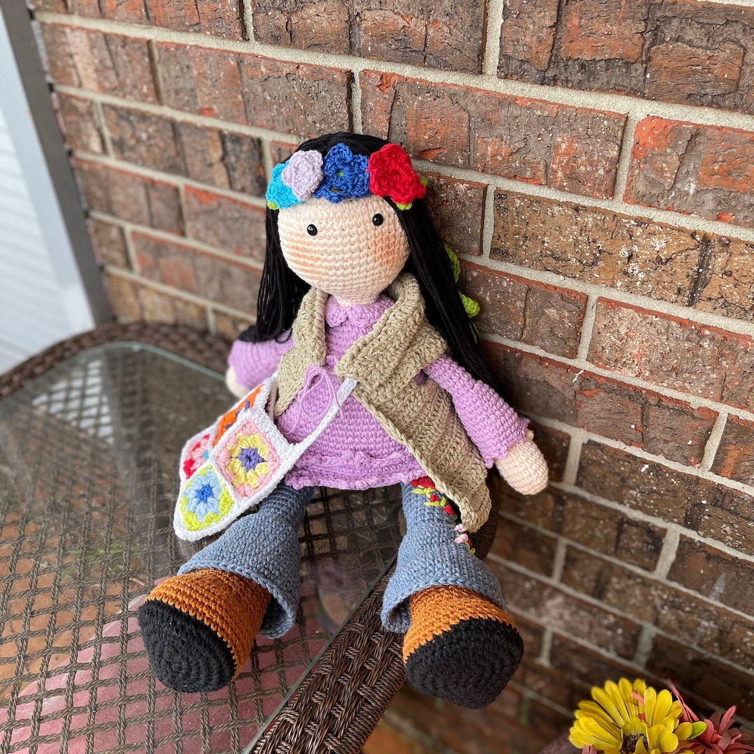 Hippie Boho Chic Handmade Crocheted Doll Hippy Dolly Customized Design Girl Gift Baby Girl Doll ...