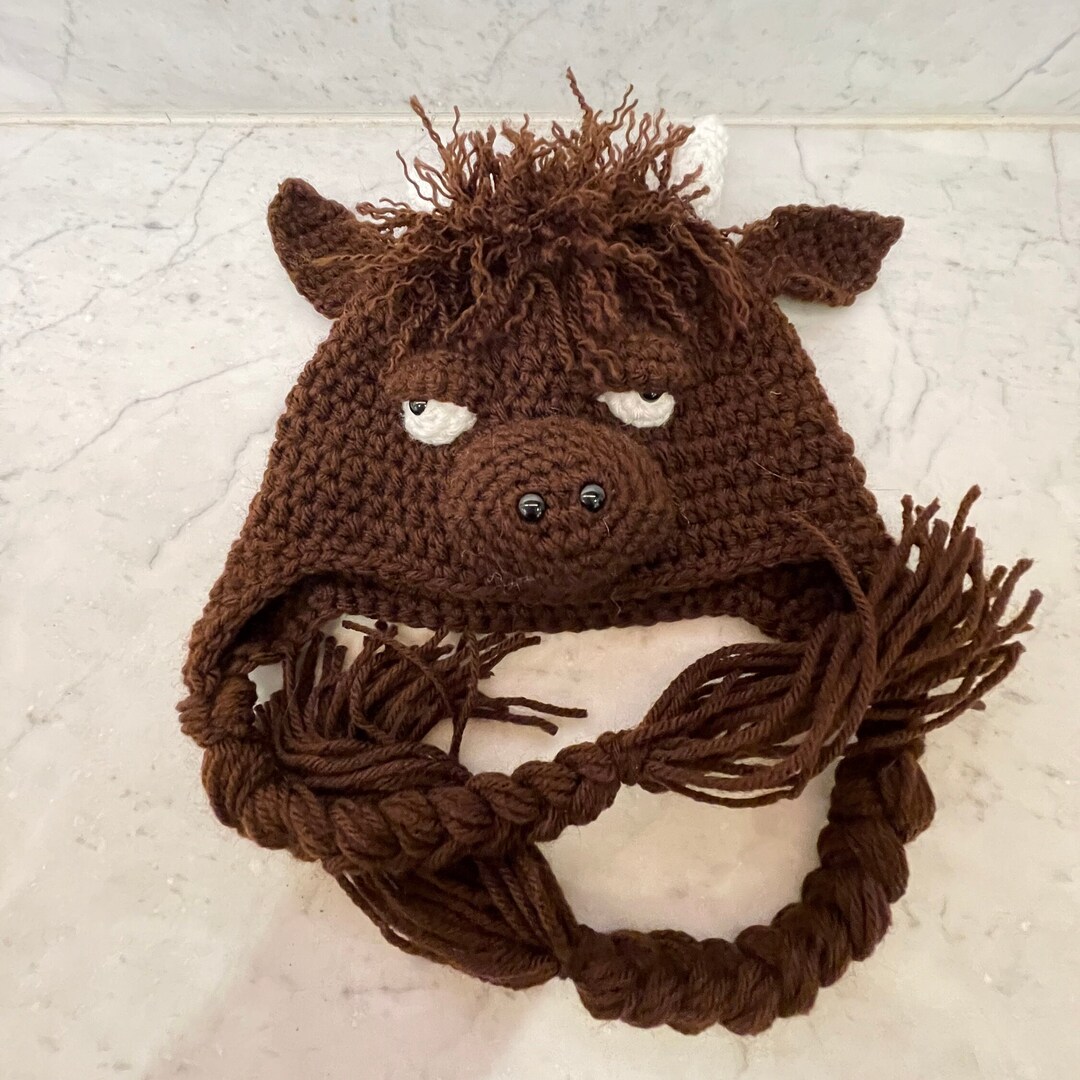 Buffalo Animal Hat Crocheted Handmade Ear Flaps Beanie Bison Toddler ...
