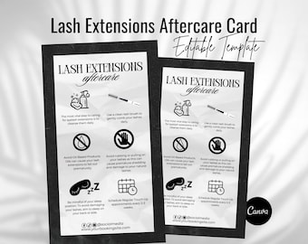 Editable Lash Aftercare Card Template - Etsy