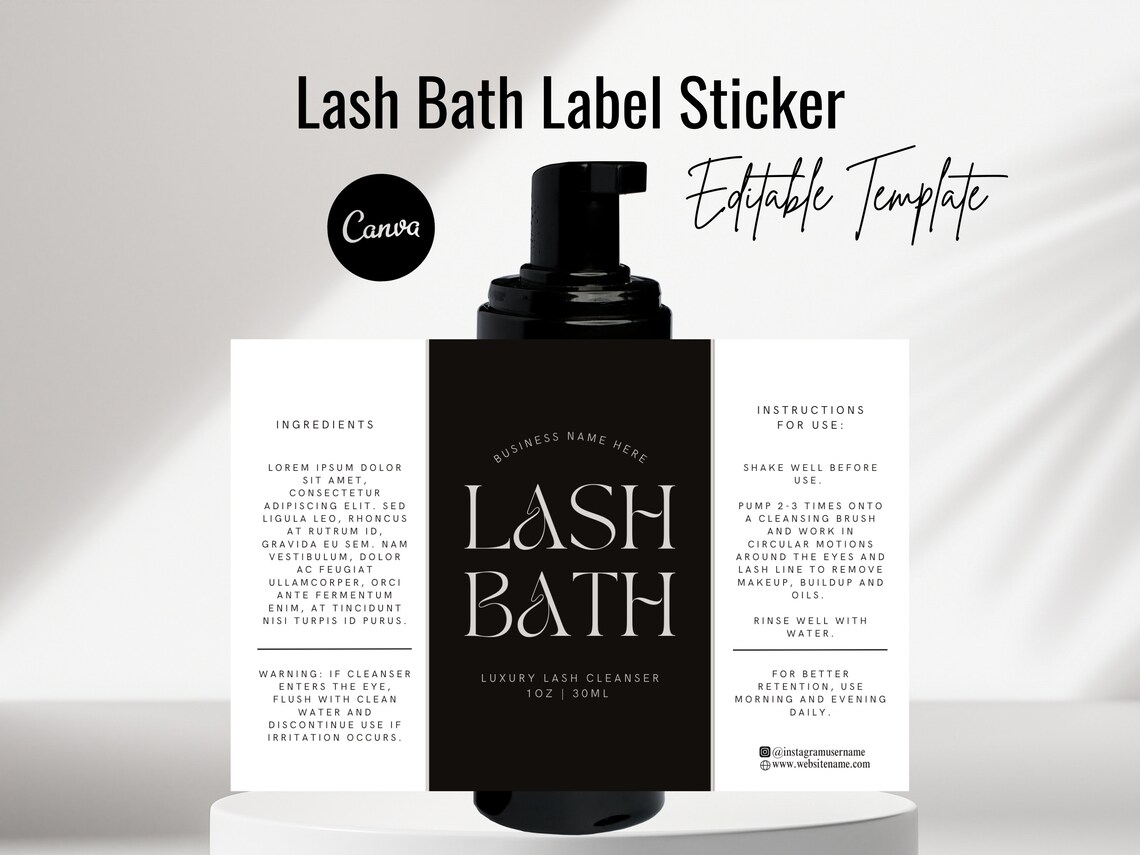 Lash Shampoo Label Template: Editable Lash Bath Sticker (canva) - Etsy