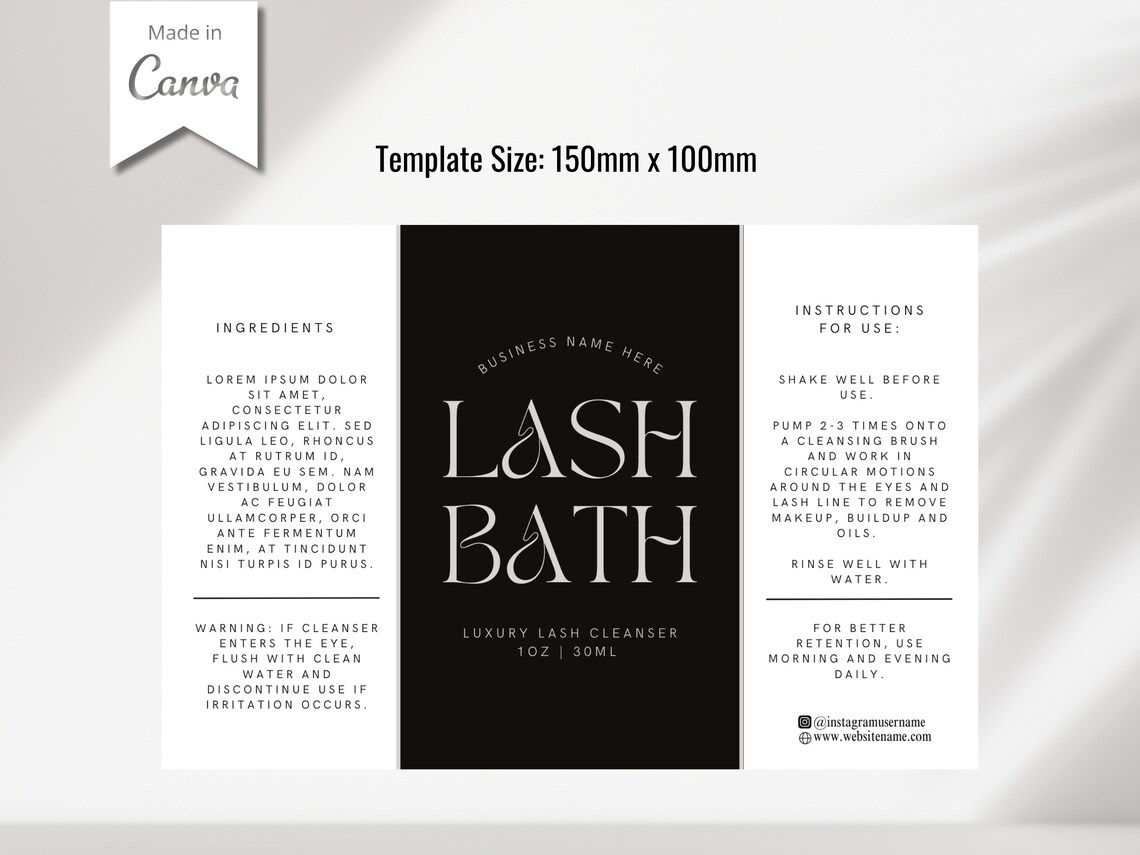 Lash Shampoo Label Template: Editable Lash Bath Sticker (canva) - Etsy