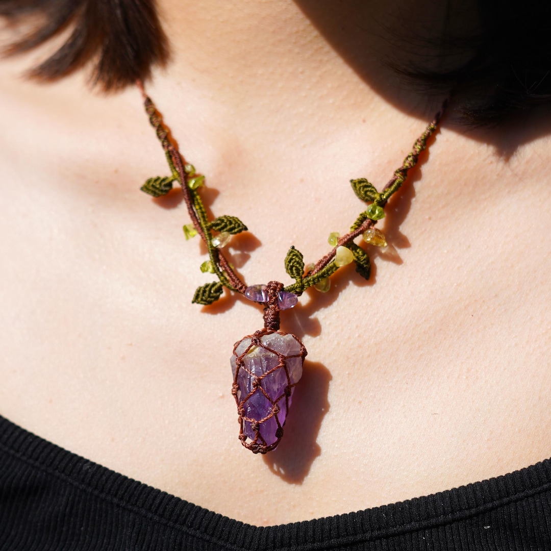 Amethyst Macrame Necklace-handmade Crystal Healing Jewelry | Spiritual ...