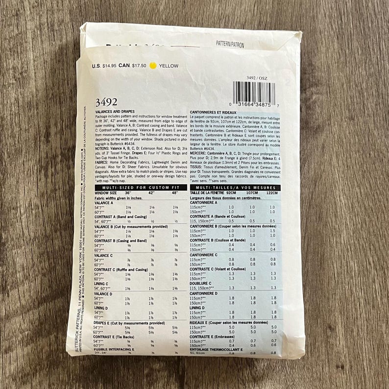 Butterick Waverly Curtain Sewing Pattern 3492 UNCUT - Etsy