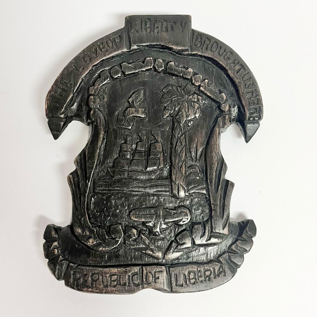Republic of Liberia Carved Wood Coat of Arms Plaque - Etsy