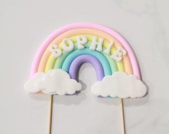 Rainbow Cake Topper in Pastel Colors Personalized Birthday Cake Topper ...