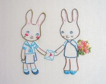 Bunnies, Hand in Hand Embroidery Pattern PDF - Etsy
