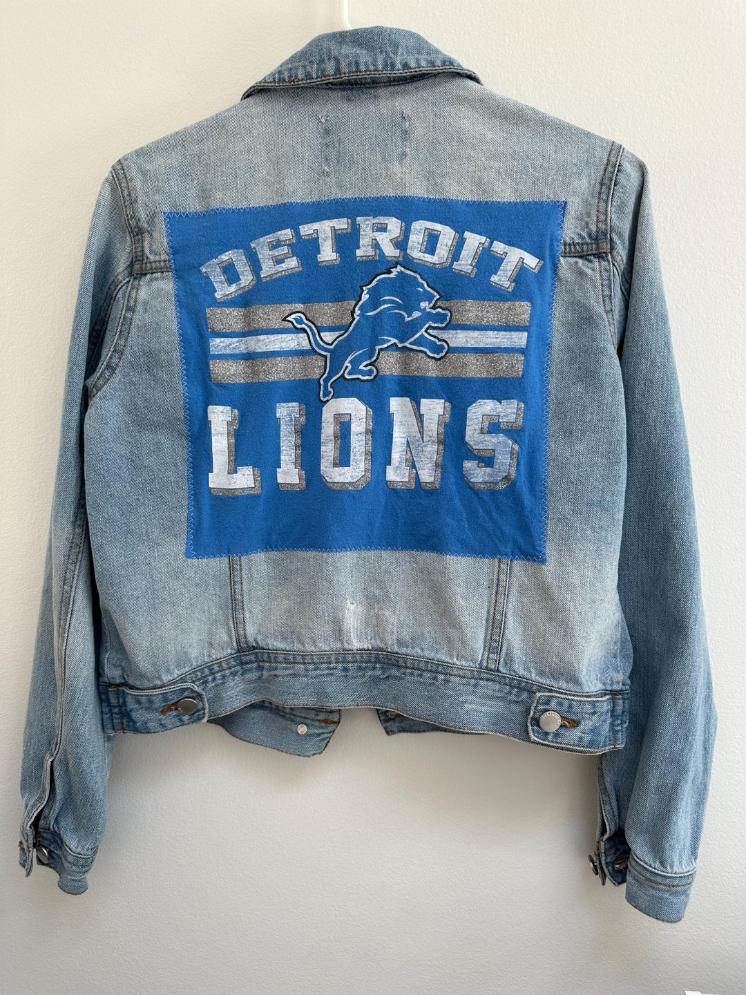 DETROIT Football Upcycyled Jean Jacket Gameday Jacket Football Jacket ...