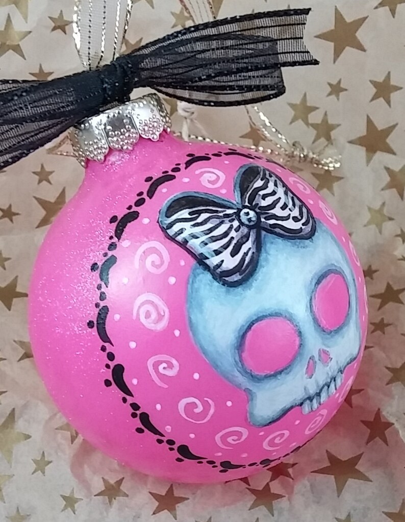 Pink Zebra Bow Skull Ornament Pink Skull Ornament Girly | Etsy