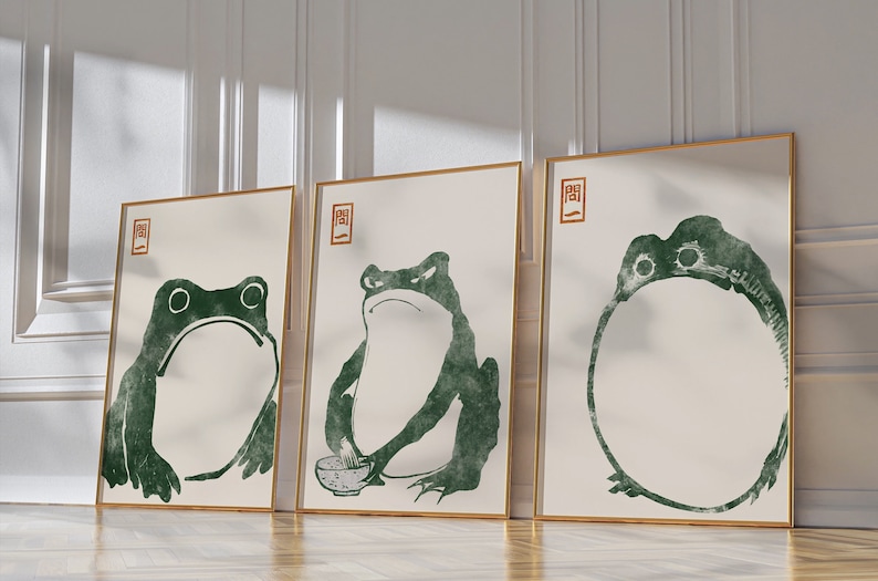 Japanese Matsumoto Hoji Frog Set of 3, Japanese Frog Printable Wall Art ...